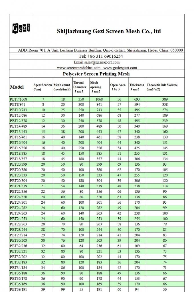 70 Micron Monofilament Silk Screen Printing Mesh
